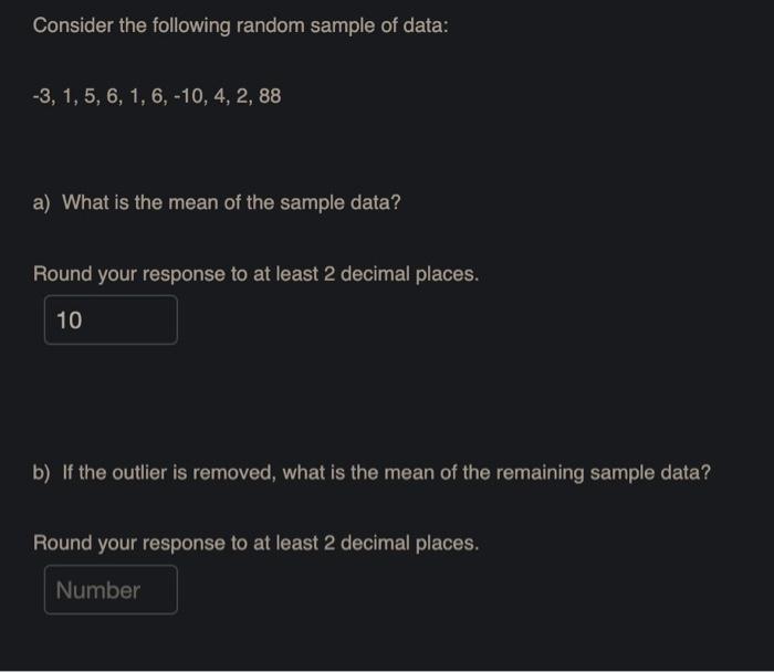Solved Consider the following random sample of data: | Chegg.com
