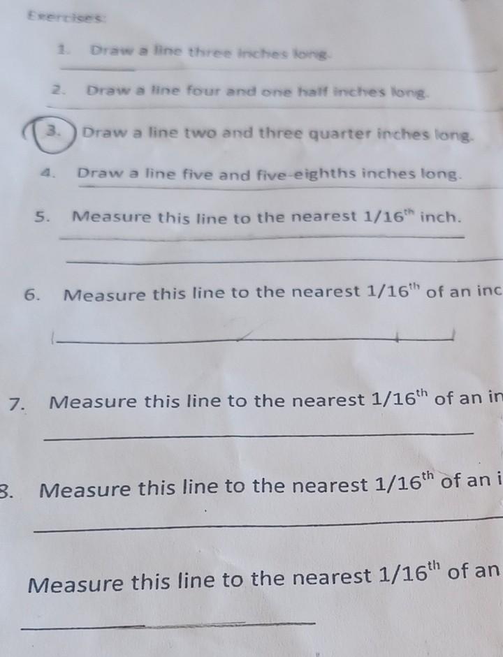 Exercises: 3. 2. 6. 3. Draw a line three inches | Chegg.com