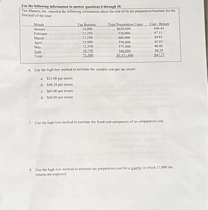 Solved Use the following information to answer questions 1 | Chegg.com