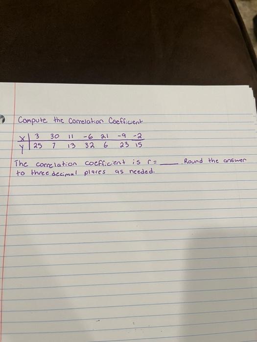 Solved Compute the Correlation Coefficient | Chegg.com