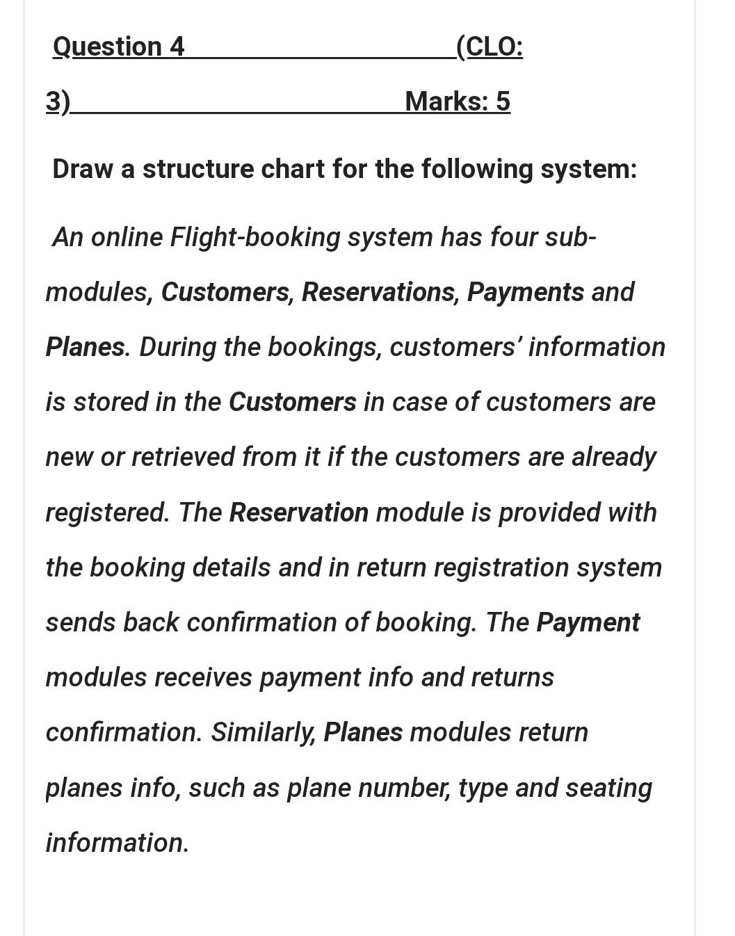Solved Question 4 L(CLO: 3). Marks: 5 Draw a structure chart | Chegg.com
