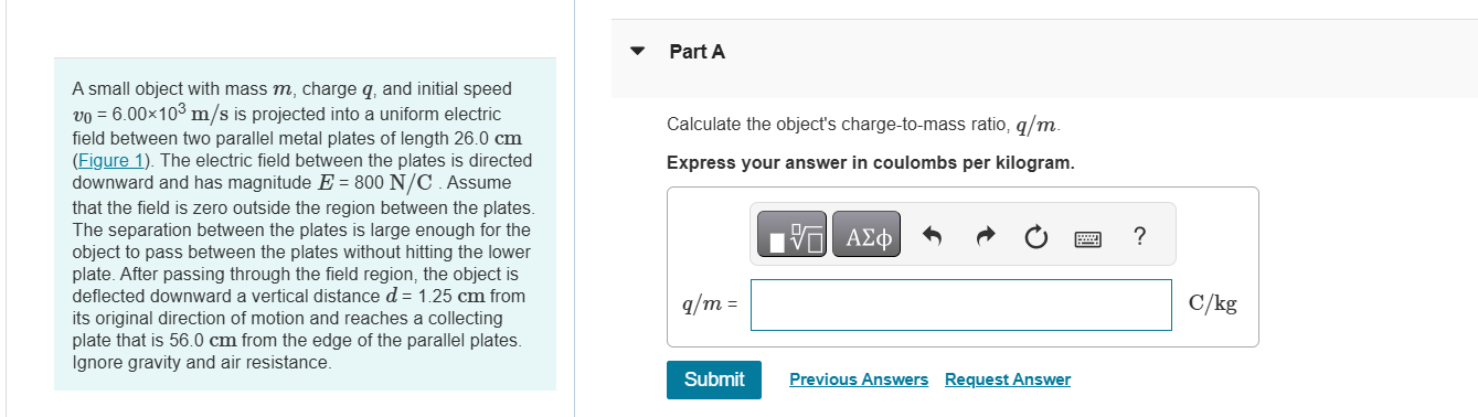 A small object with mass m, ﻿charge q, ﻿and initial | Chegg.com