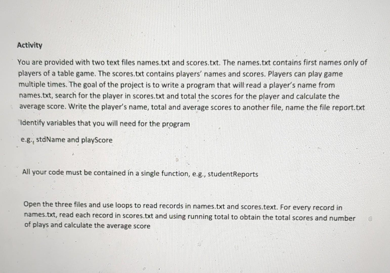 Solved Activity You are provided with two text files | Chegg.com