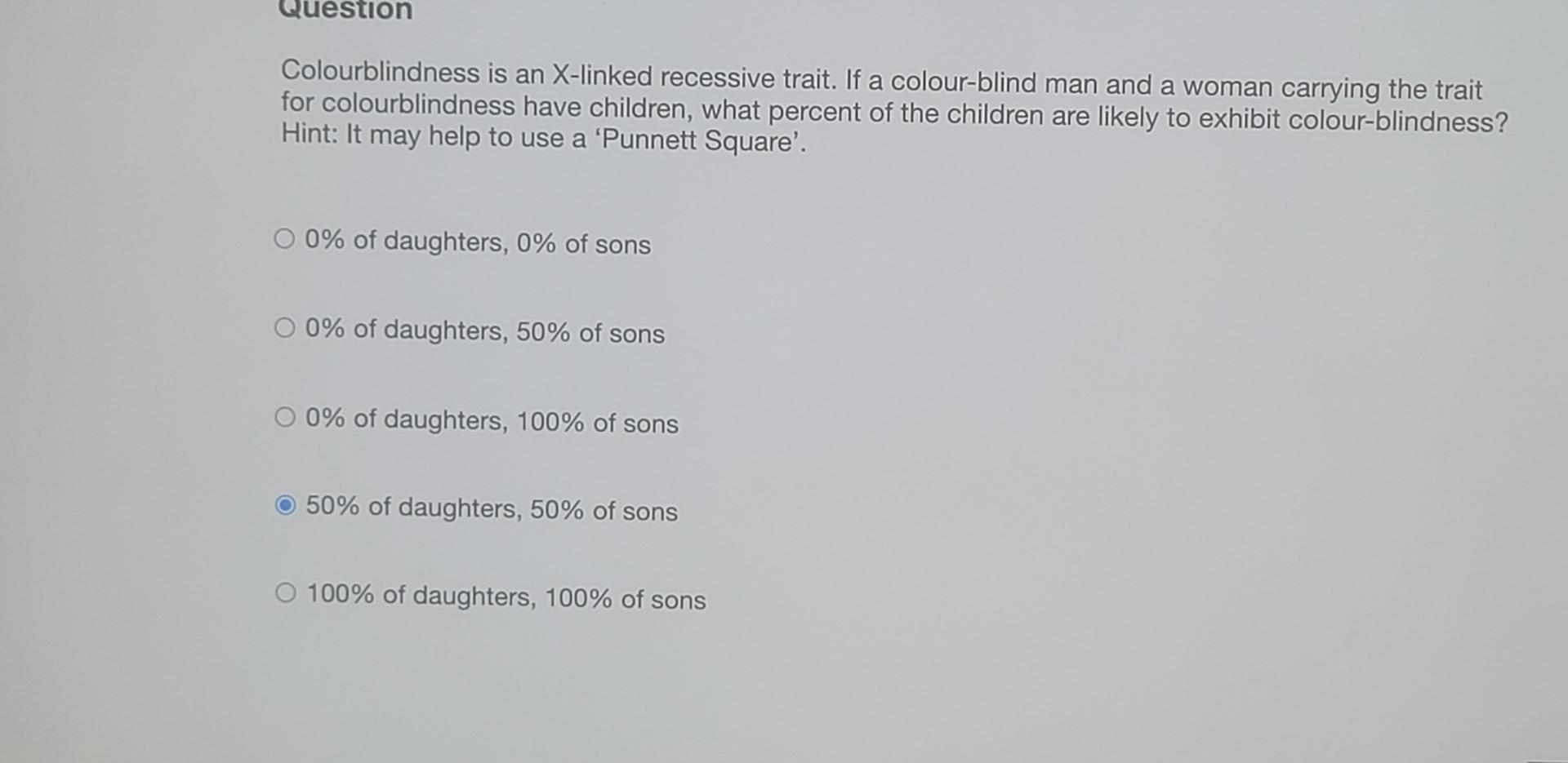 Solved QuestionColourblindness is an X-linked recessive | Chegg.com