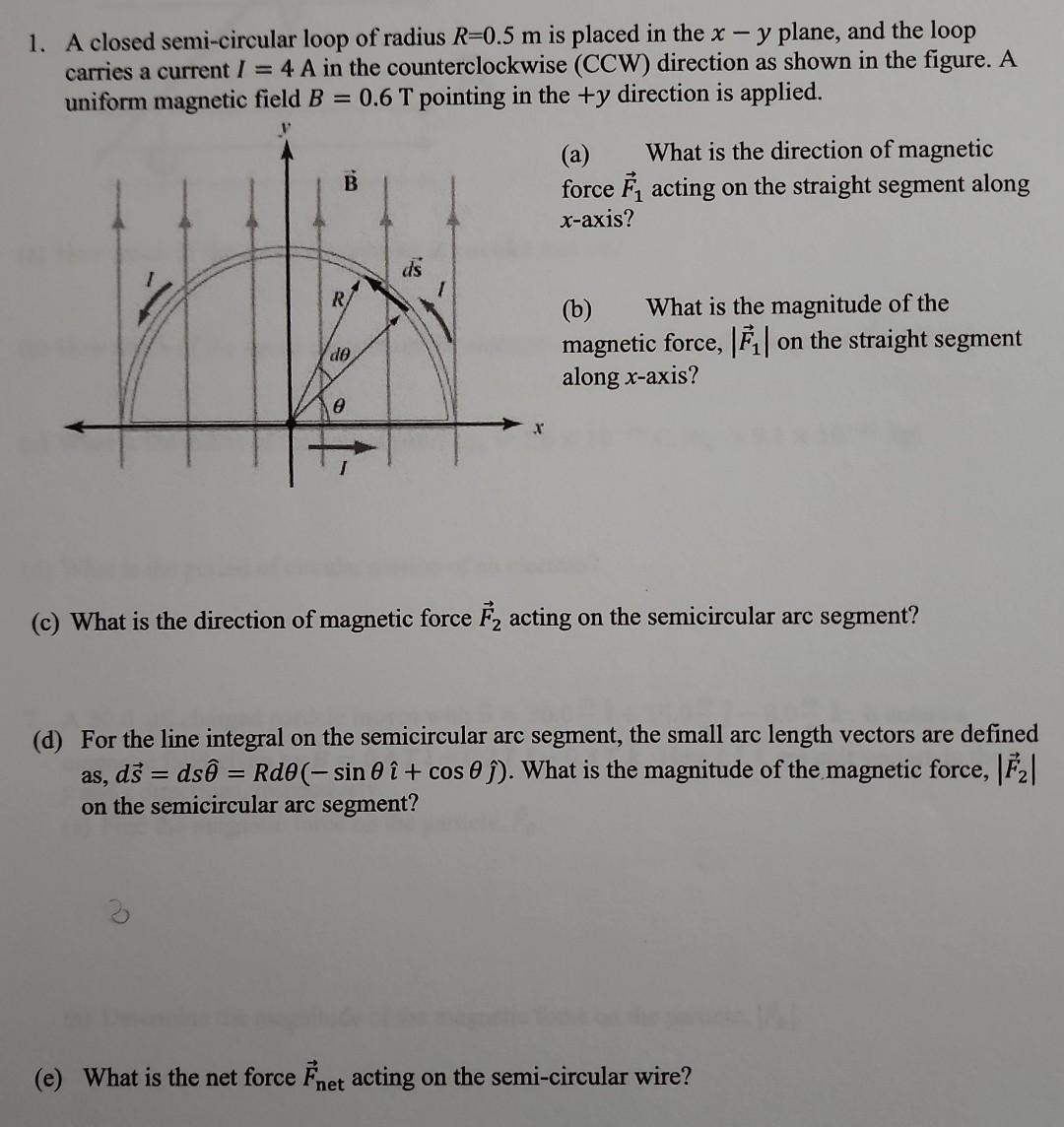 Solved 1. A closed semi-circular loop of radius R=0.5 m is | Chegg.com