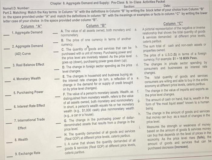 Solved Section: Date: Name/l.D. Number: Part 2. Matching: | Chegg.com