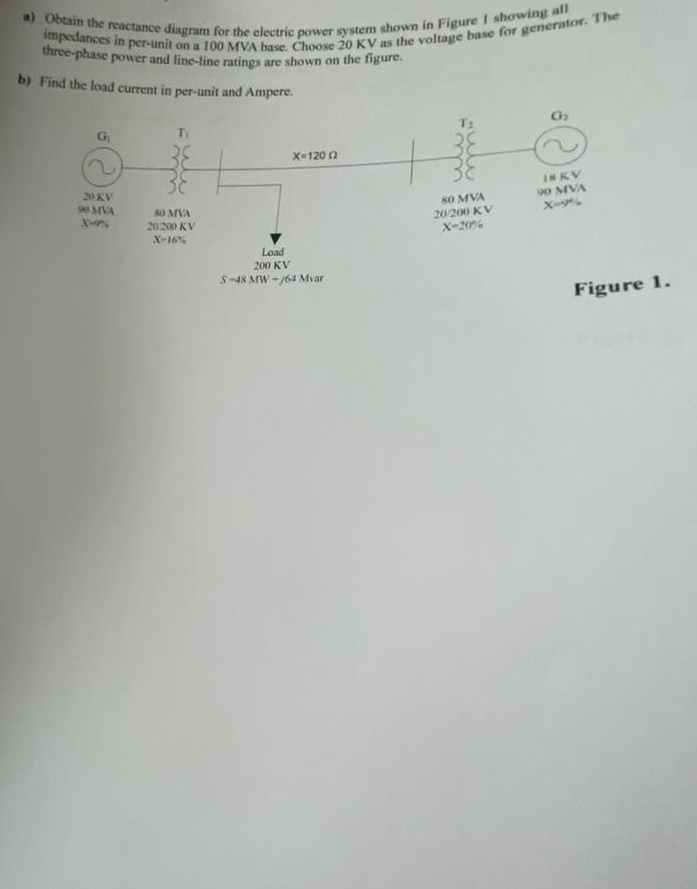 Solved a) ﻿Ohtain the reactance diagram for the electric | Chegg.com
