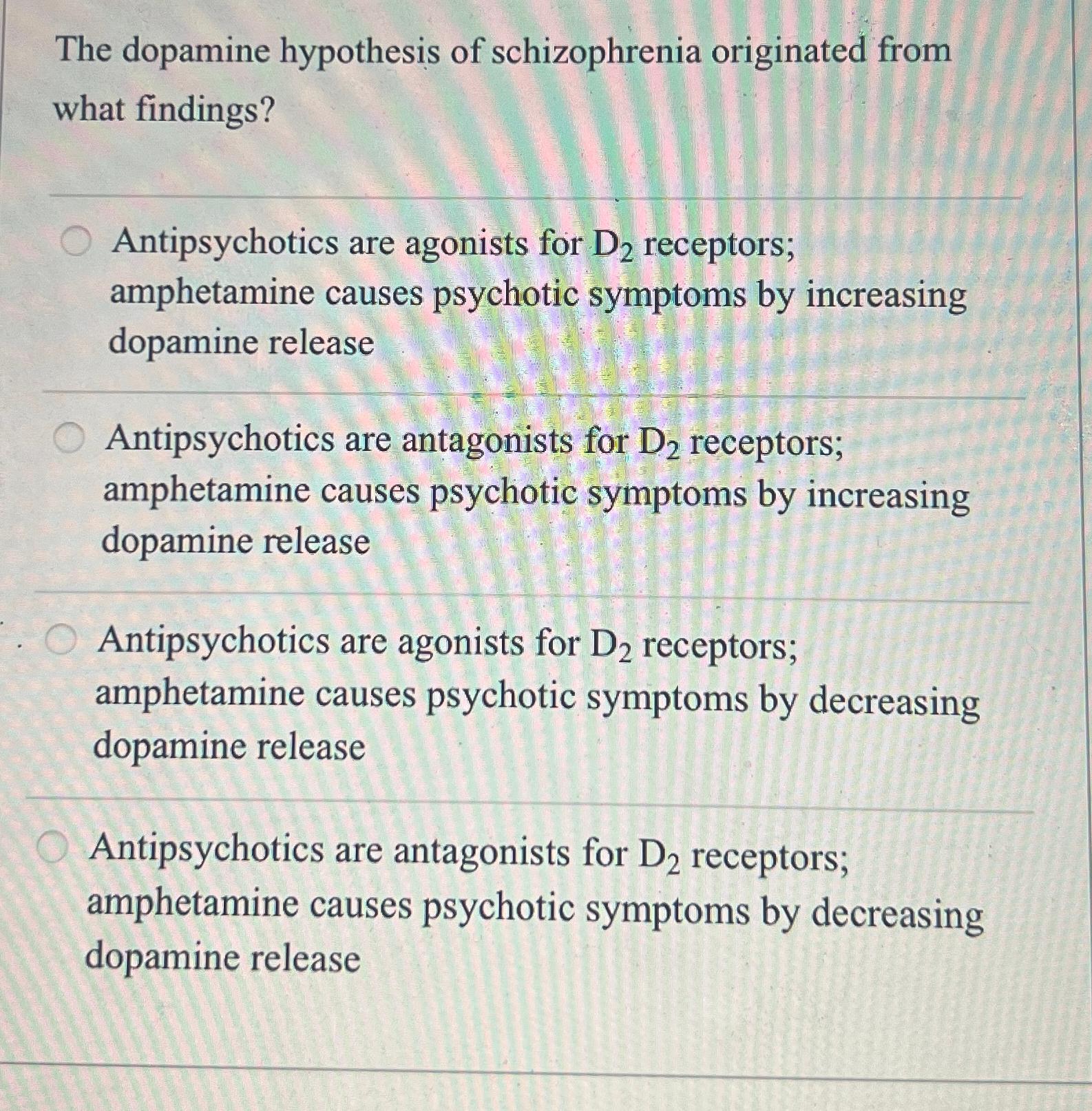 Solved The dopamine hypothesis of schizophrenia originated | Chegg.com