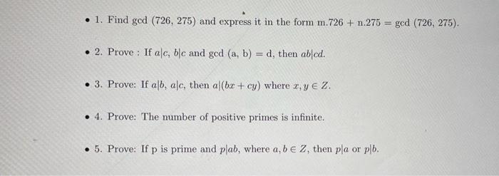 Solved - 1. Find gcd(726,275) and express it in the form | Chegg.com