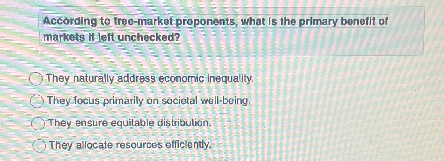 Solved According to free-market proponents, what is the | Chegg.com