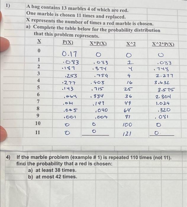 Solved 4) If the marble problem (example \# 1) is repeated | Chegg.com