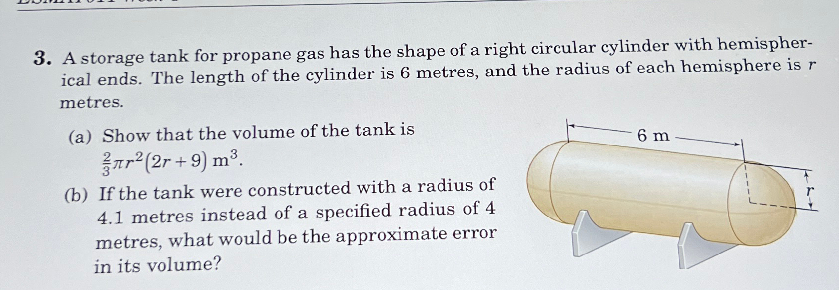 Solved A storage tank for propane gas has the shape of a | Chegg.com