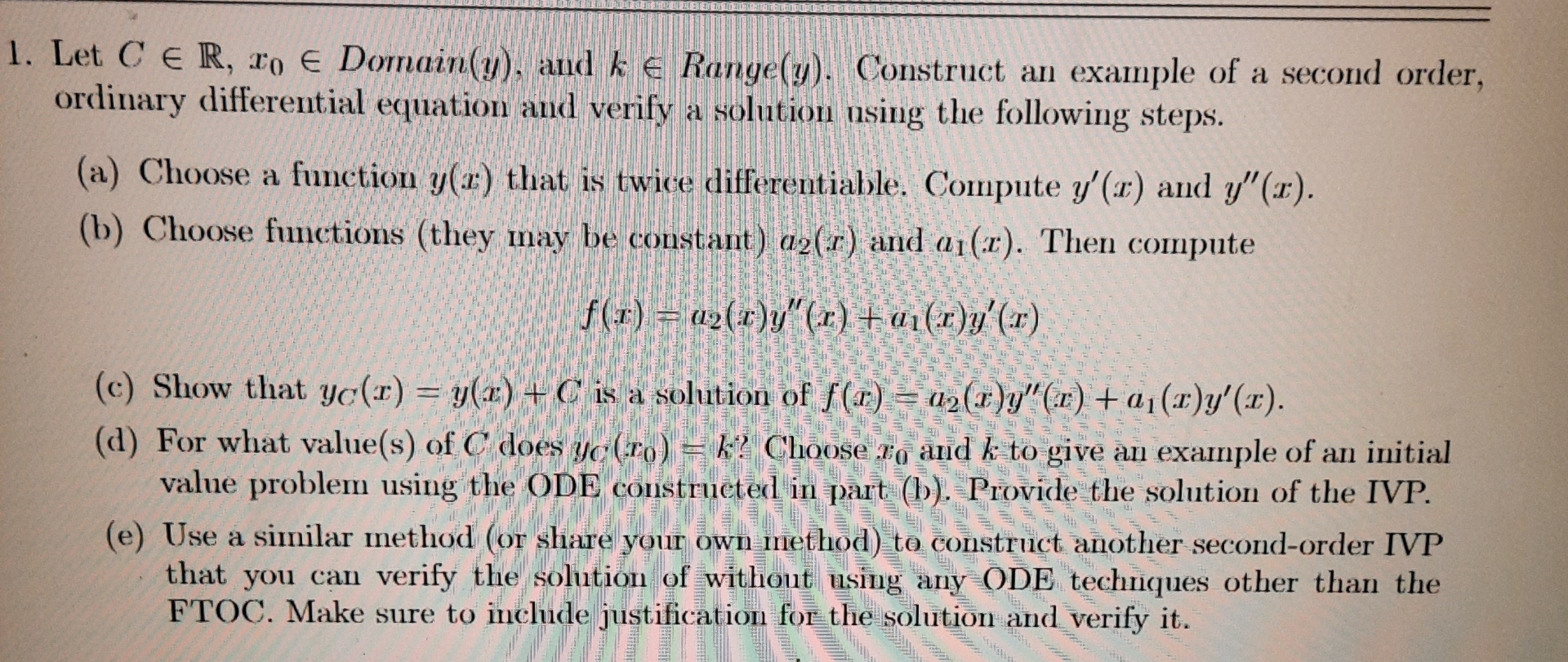 Let CinR,x0inDomain(y), ﻿and kinRange(y). ﻿Construct | Chegg.com