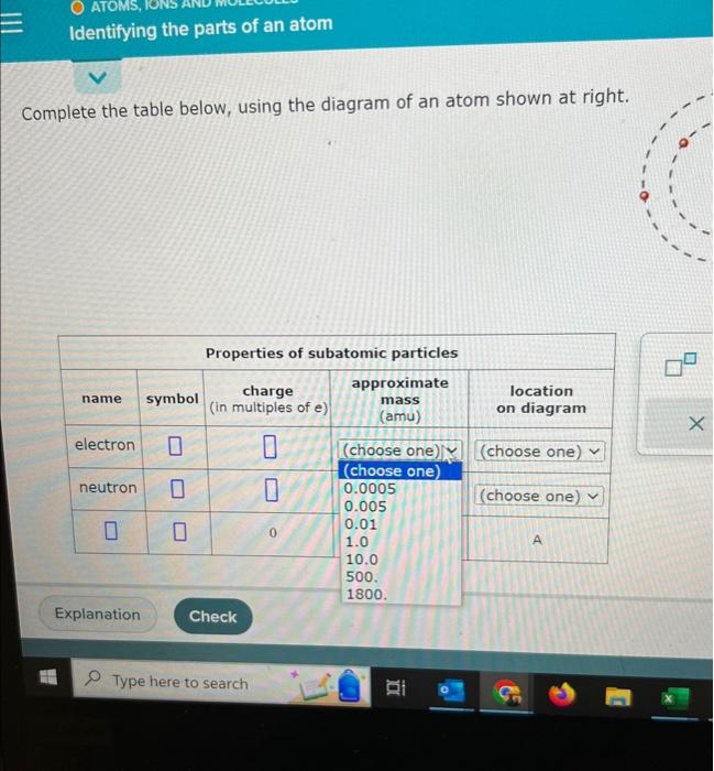 Solved complete the table below, using the diagram of atoms | Chegg.com