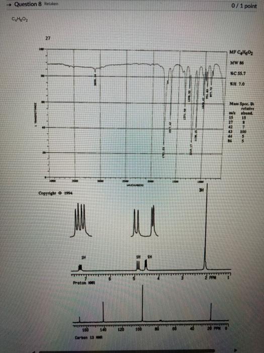Solved → Question 8 Petaien 0/1 point C4H8O2For some | Chegg.com