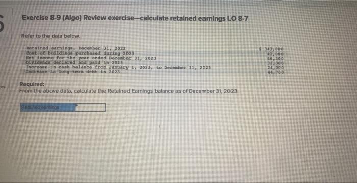 Solved Exercise 8-9 (Algo) Review exercise-calculate | Chegg.com Solved Exercise 8-9 (Algo) Review exercise-calculate | Chegg.com
