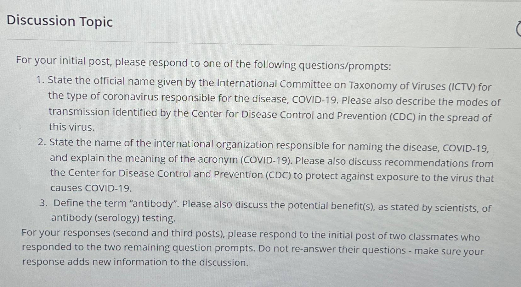 Solved Discussion TopicFor your initial post, please respond | Chegg.com