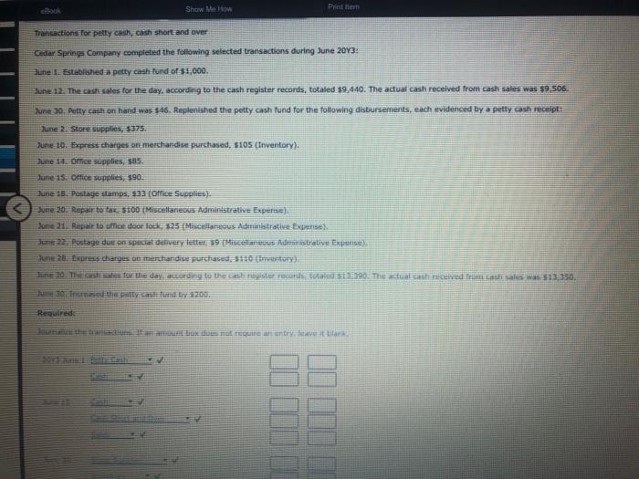 Solved Trensactions for petry cash, cash short and over: | Chegg.com
