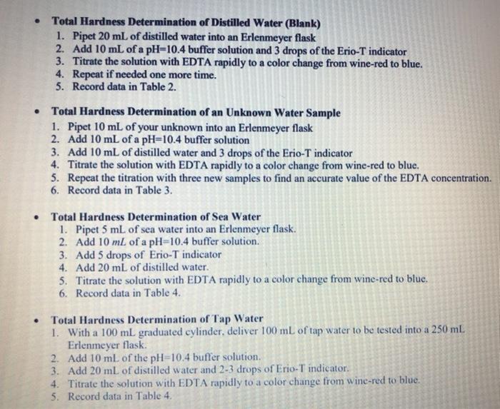 Solved Determining the Hardness of Different Water Samples | Chegg.com