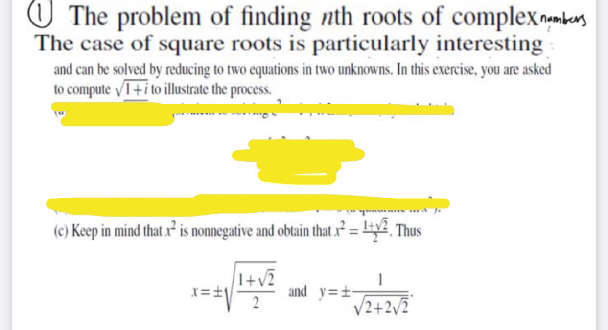 Solved (1) ﻿The problem of finding nth roots of complex | Chegg.com