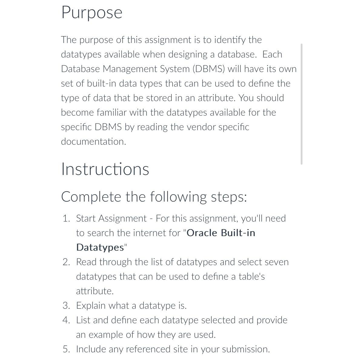 Solved PurposeThe purpose of this assignment is to identify | Chegg.com