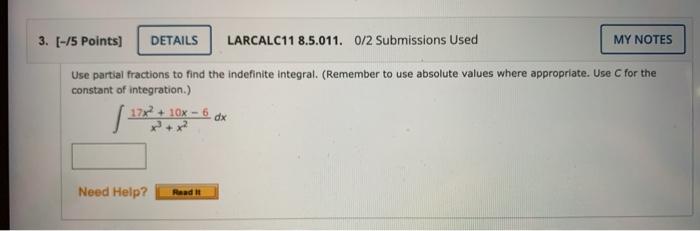 Solved 3. [-/5 Points) DETAILS LARCALC11 8.5.011. 0/2 | Chegg.com Solved 3. [-/5 Points) DETAILS LARCALC11 8.5.011. 0/2 | Chegg.com