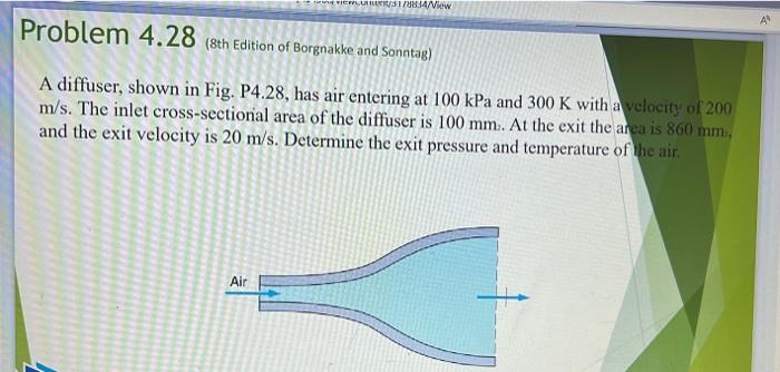 Solved A diffuser, shown in Fig. P4.28, has air entering at | Chegg.com