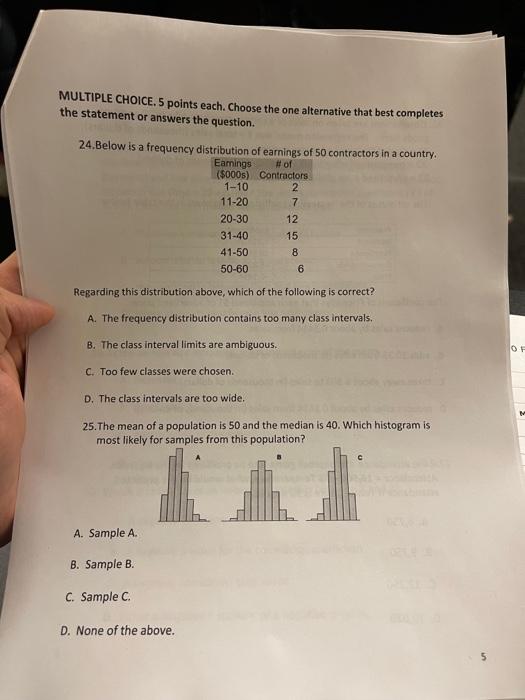 Solved MULTIPLE CHOICE, 5 points each. Choose the one | Chegg.com
