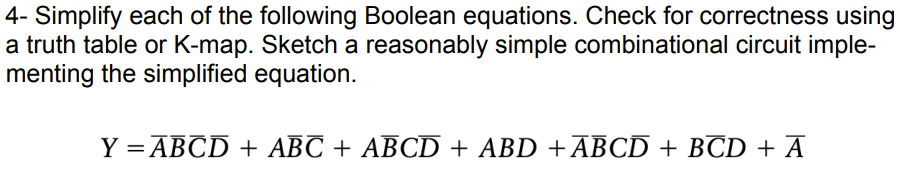4- ﻿Simplify each of the following Boolean equations. | Chegg.com