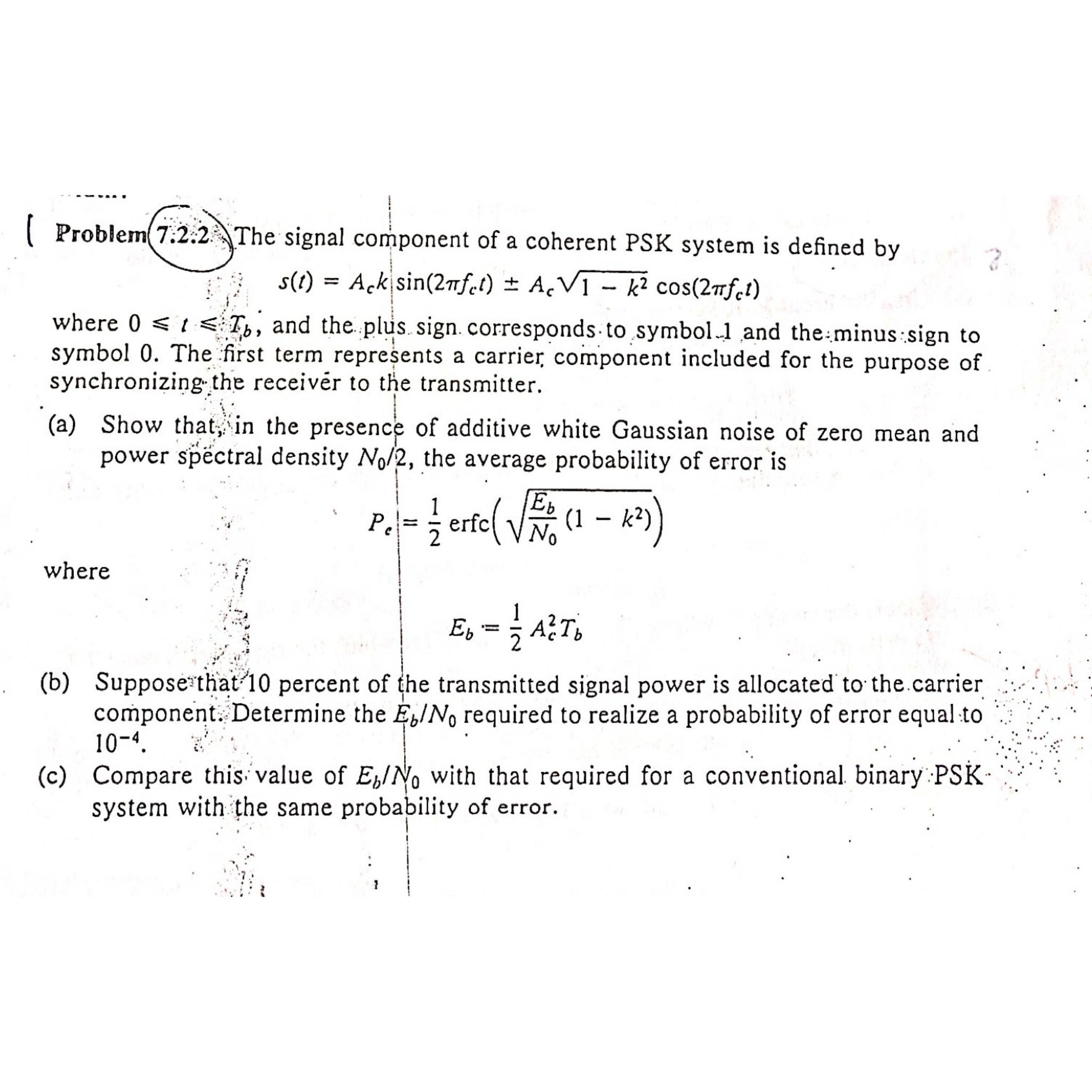 Solved ( ﻿Problem 7.2.2.) ﻿The signal component of a | Chegg.com