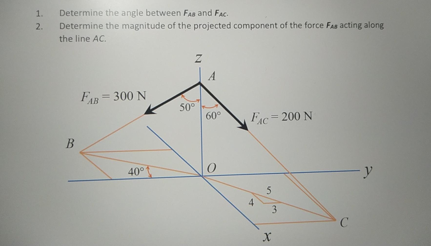 Solved 1. determine the angle between FAB and FAC 2. | Chegg.com