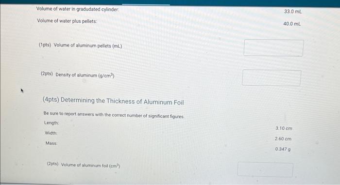 Solved (3pts) Volume of cylinder (cm3) (3pts) Surface area | Chegg.com