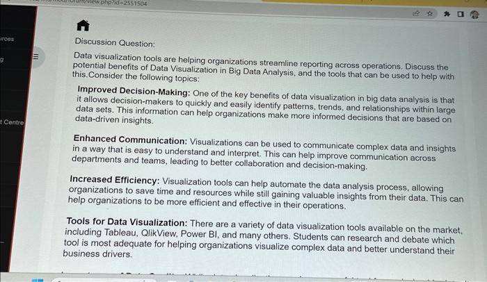 Solved Discussion Question: Data visualization tools are | Chegg.com