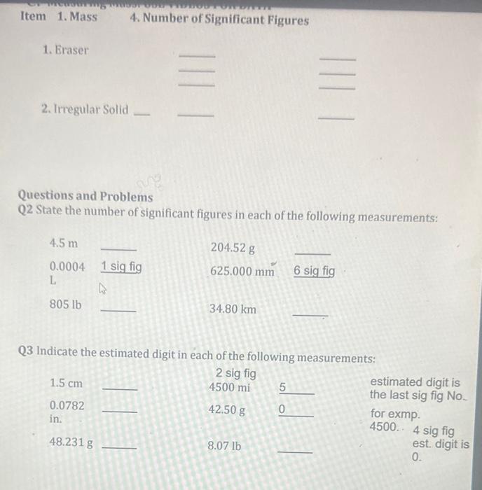 Solved 1. What units are represented by the numbers marked | Chegg.com
