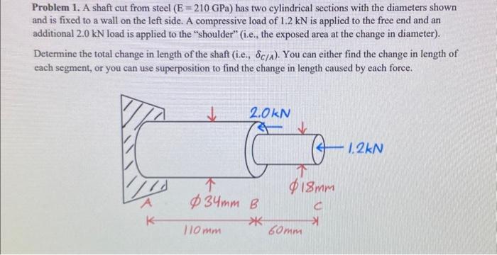 Solved Problem 1. A shaft cut from steel (E=210GPa) has two | Chegg.com