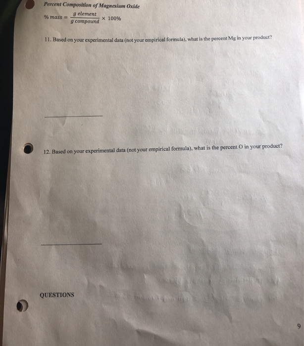 Solved Mass Values from Balance 1. Mass of Empty Crucible + | Chegg.com