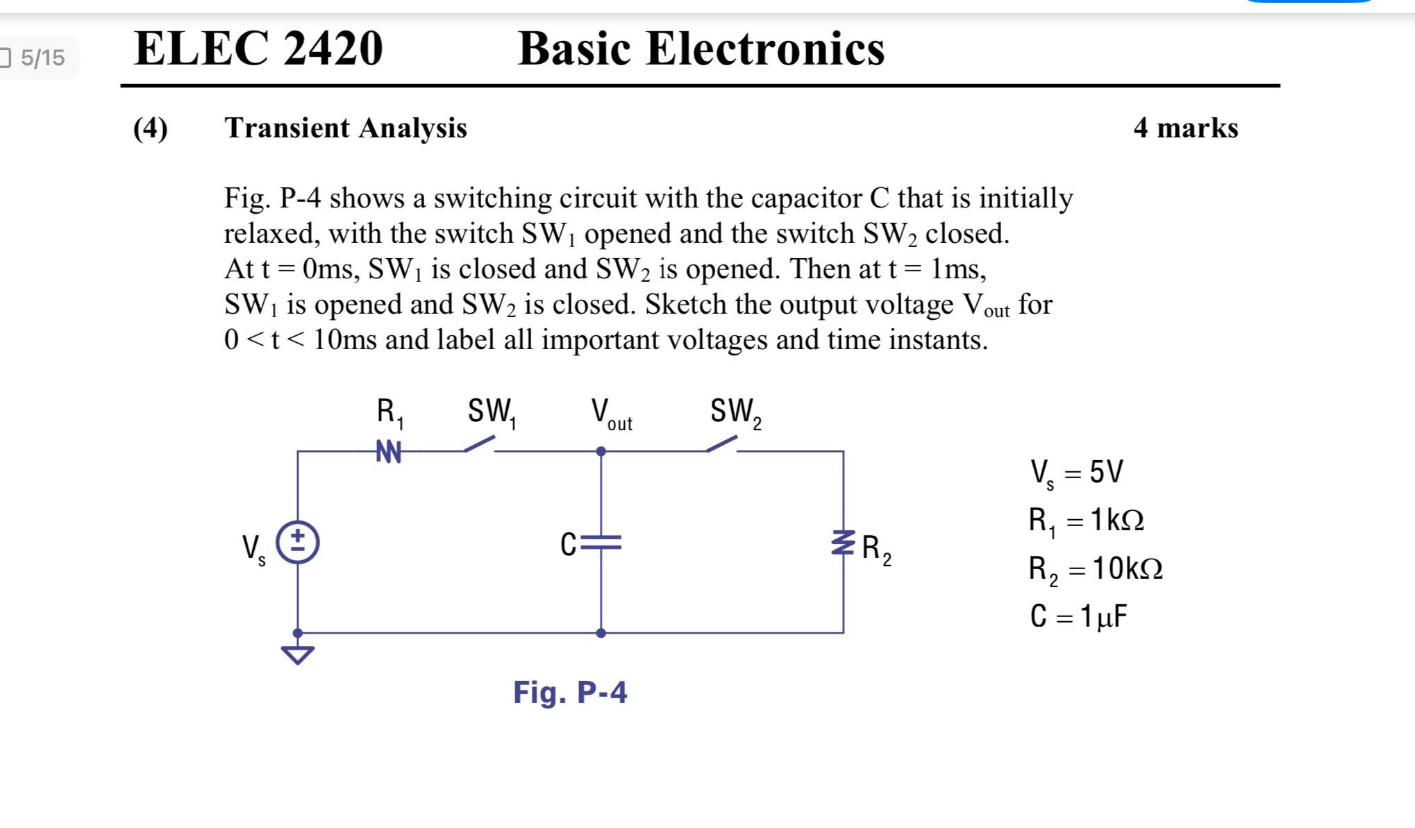 Solved 5/15ELEC 2420, ﻿Basic Electronics(4) ﻿Transient | Chegg.com