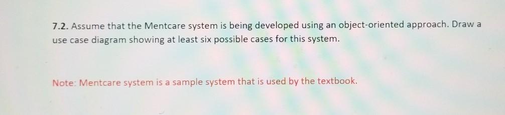 Solved 7.2. Assume that the Mentcare system is being | Chegg.com