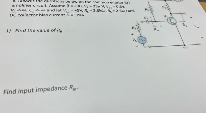 Solved amplifier circuit. DC collector bias current IC=1 mA. | Chegg.com