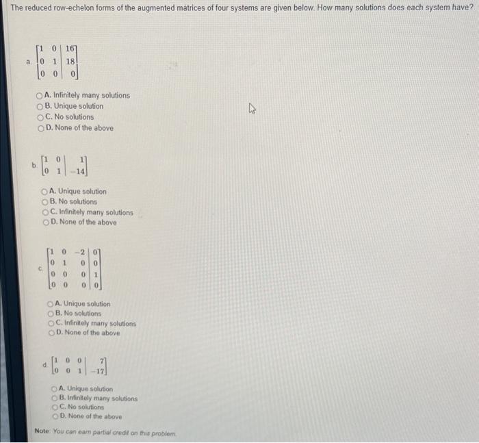 Solved The reduced row-echelon forms of the augmented | Chegg.com