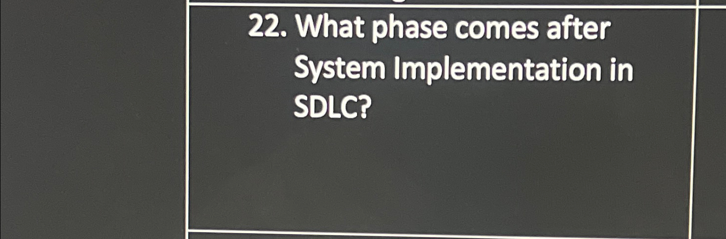 Solved What phase comes after System Implementation in SDLC? | Chegg.com