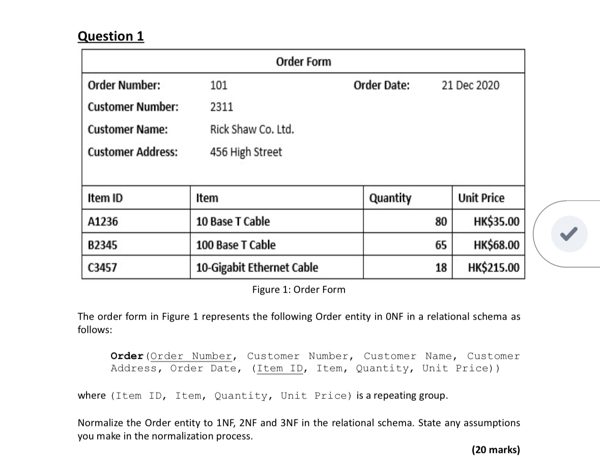 Solved Question 1\table[[Order Form],[Order | Chegg.com