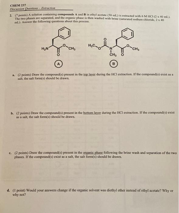 Solved 2. (7 points) A solution containing compounds A and B | Chegg.com