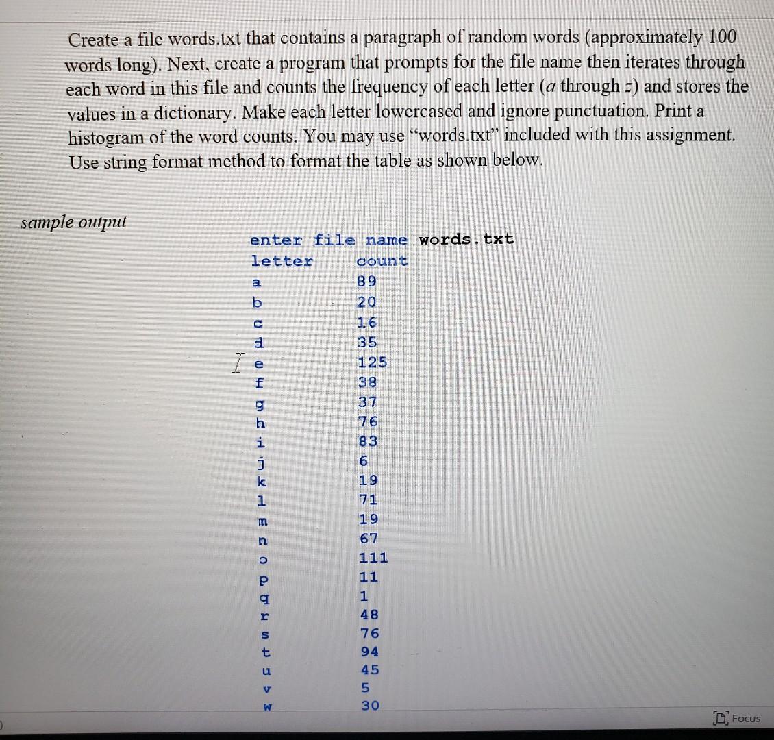 Solved Create a file words.txt that contains a paragraph of | Chegg.com