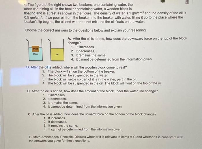 Solved 4. The figure at the right shows two beakers, one | Chegg.com