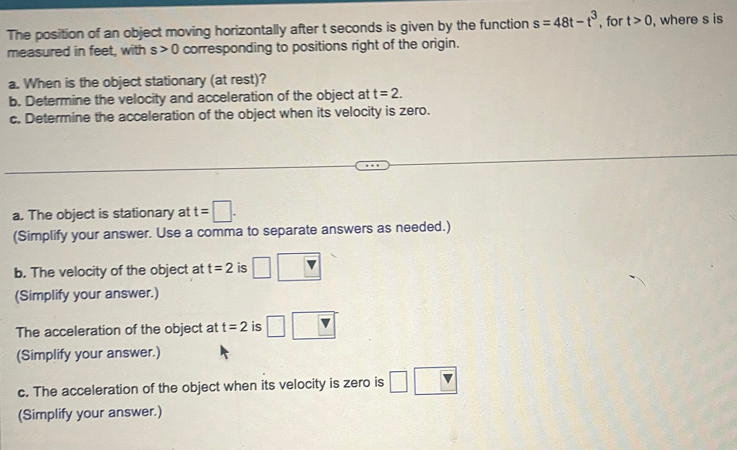 Solved The position of an object moving horizontally after t | Chegg.com