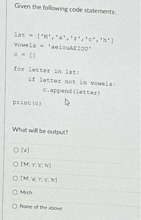 Solved Given the following code statements: lst | Chegg.com