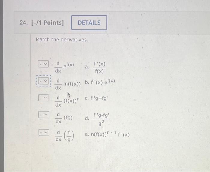 Solved Match the derivatives. dxdef(x) a. f(x)f′(x) | Chegg.com