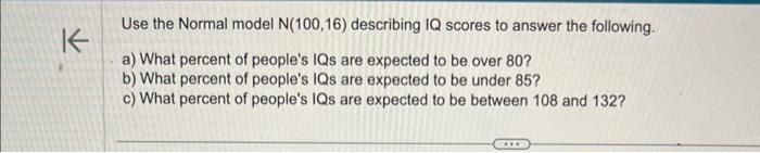 Solved Use the Normal model N(100,16) describing IQ scores | Chegg.com