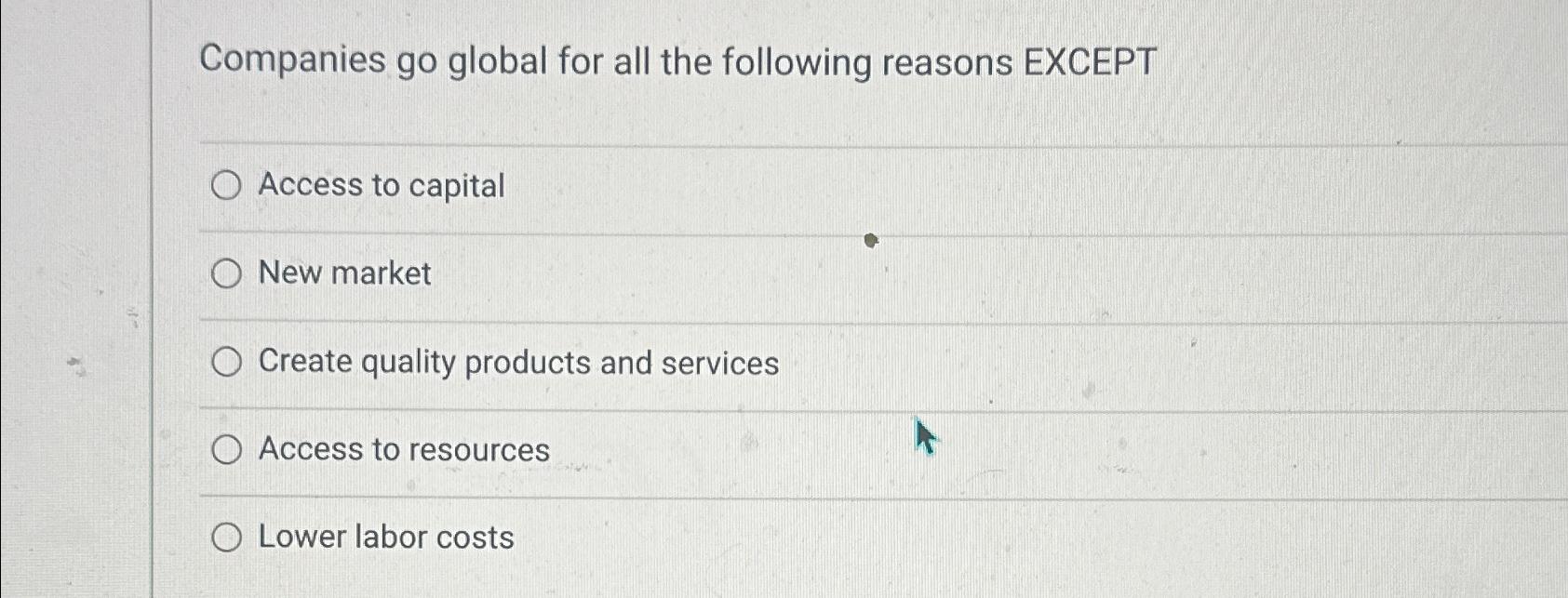 Solved Companies go global for all the following reasons | Chegg.com